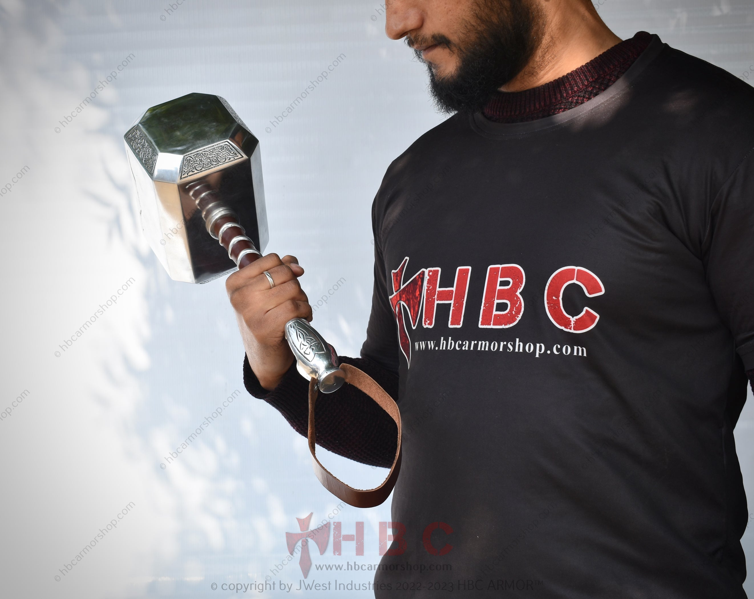 Hand Forged Aluminium Mjolnir Thor Hammer Replica with Leather-Wrapped ...