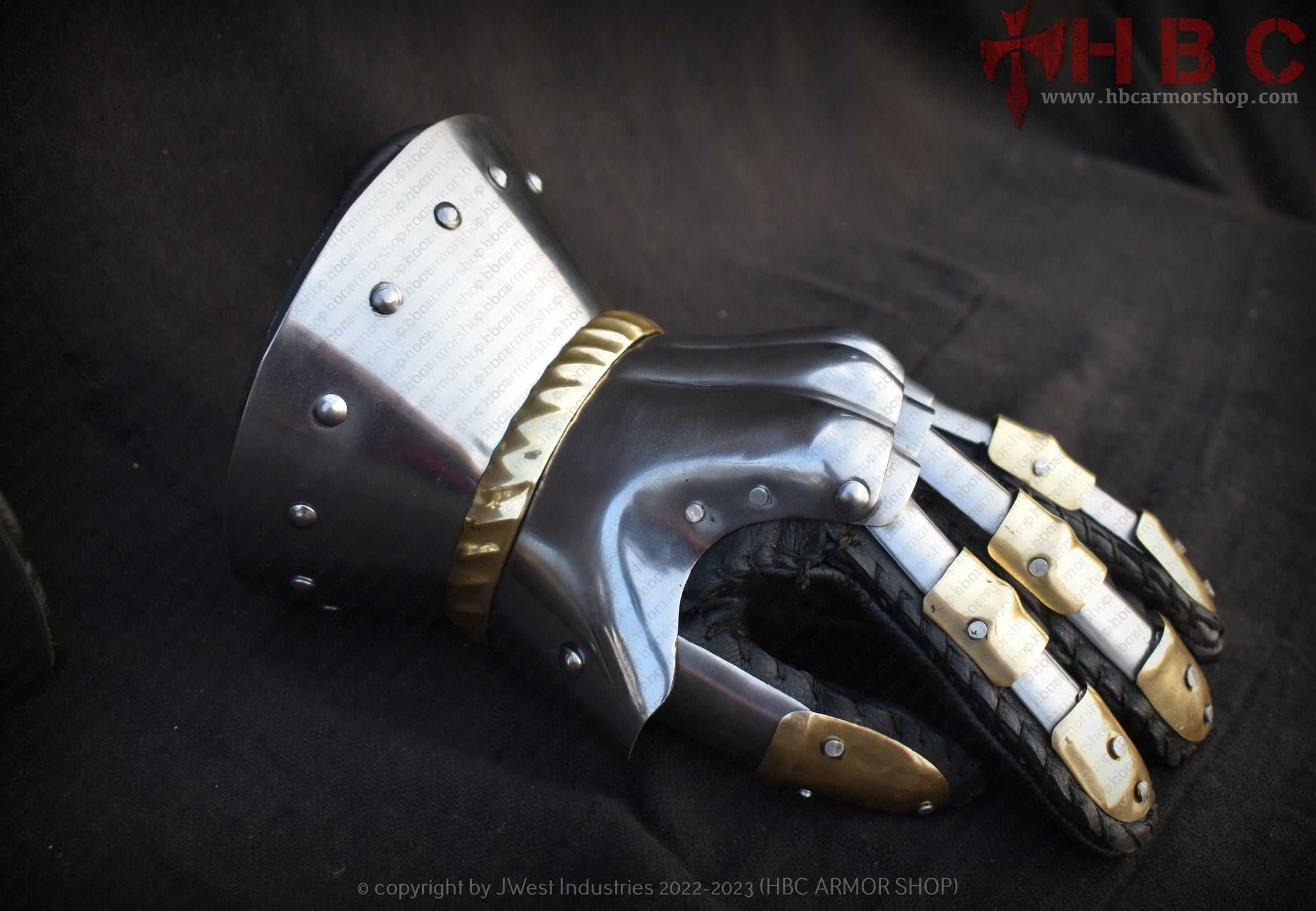 Hourglass Gauntlet with Brass Decoration — HBC Armor Shop